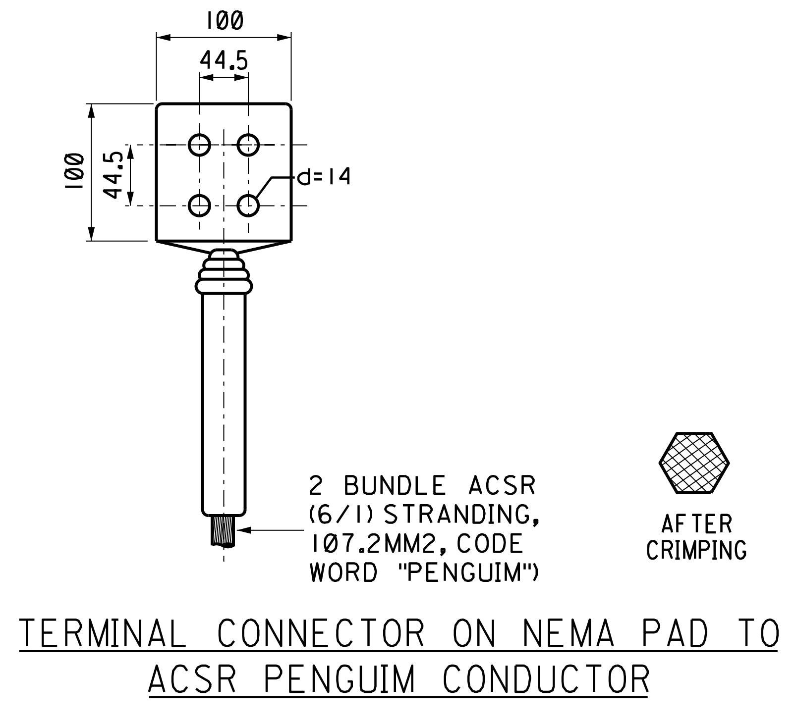 Terminal Connector on Nema Pad to ACSR Penguin Conductor